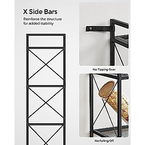SONGMICS 5-Tier Metal Storage Rack, Shelving Unit with X Side Frames, Dense Mesh, 12.6 x 31.5 x 57.3 Inches, for Entryway, Kitchen, Living Room, Bathroom, Industrial Style, Black UBSC185B01