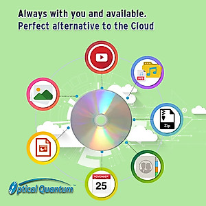 Optical Quantum Blue AZO CD-R 700MB 52X Shiny Silver Blank Recordable Media Disc - 100pk Cake Box, 100 Discs for Music, Data, and Video Recording, Writable Blank CDs