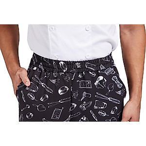 Nanxson Men's Baggy Chef Pants, Printed Work Pants with Elastic Waist Restaurant Kitchen Uniforms CFM2013 (Printed, Large)