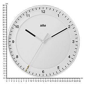 Braun Classic Large Analogue Wall Clock with Silent Sweep Movement, Easy to Read, 30cm Diameter in White, Model BC17W.