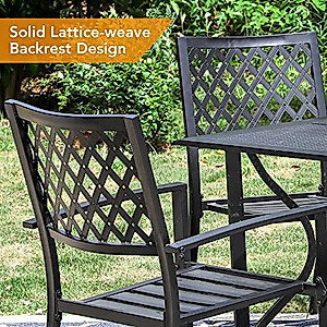 PHI VILLA 5-Piece Metal Patio Outdoor Dining Set- 37" Square Bistro Table and 4 Backyard Armrest Chairs, Table with 1.57" Umbrella Hole for Patio, Deck