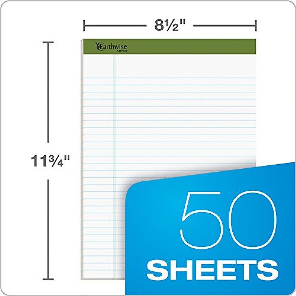 Ampad 100% Recycled Perforated Ruled 50 Sheet 8 1/2 x 11 3/4 Inch White Pads 12 Pack (20-172)