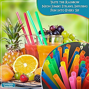 Concession Essentials Neon Jumbo 7.75 UN 500 Neon Jumbo Straws, 7.75" Unwrapped 500ct (Pack of 500), Multi Neon (CENeon7.75Unwrapped-500CT)