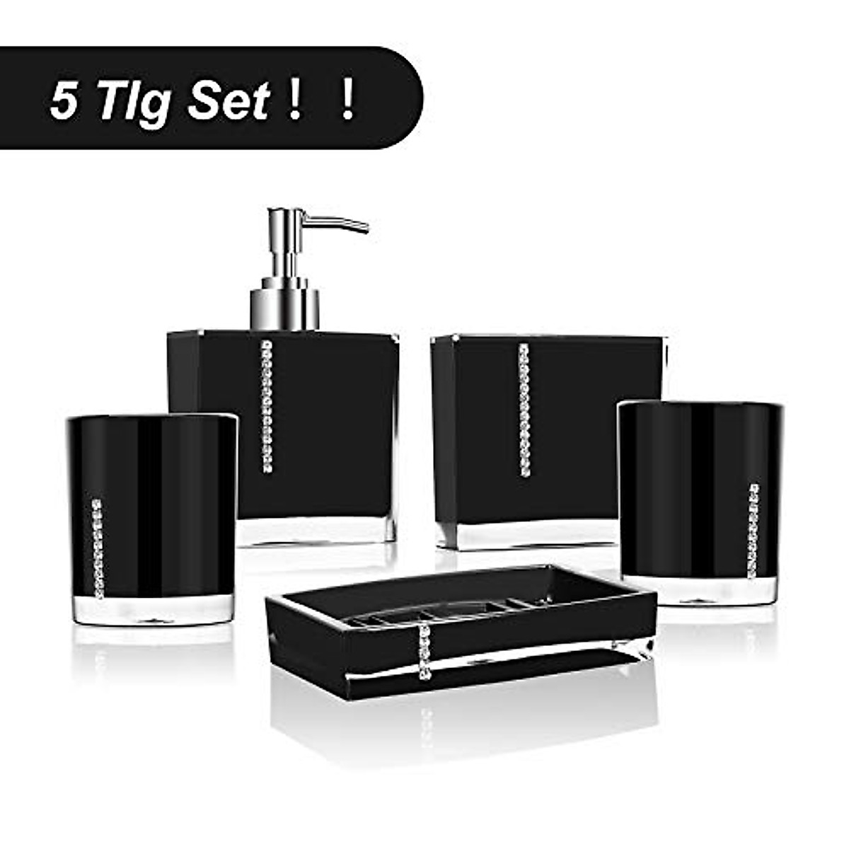 5 Pcs Bathroom Accessories Set, Bathroom Soap Dispenser Set Contain Emulsion Bottle, Tooth Brush Holder, Soap Dish, 2pcs Gargle Cup (Black)