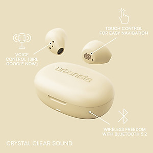 Urbanista Wireless Earbuds, Bluetooth 5.2 Enhanced Small Headphones, Touch Controls, 27 Hr Playtime, USB C Fast Charging Case, IPX Sweatproof Headphones for Running, Sports, Lisbon, Vanilla Cream