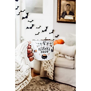 Halloween Fall Autumn Season Enamel Campfire Mug, Witch's Brew Outdoor Camping Coffee Cup, Gift for Friend, Mom, Sister, Coworker (12oz)