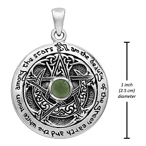 Dryad Design Wiccan Moon Pentacle Pendant - Sterling Silver Celtic Pagan Jewelry for Men & Women - Moldavite Pentagram