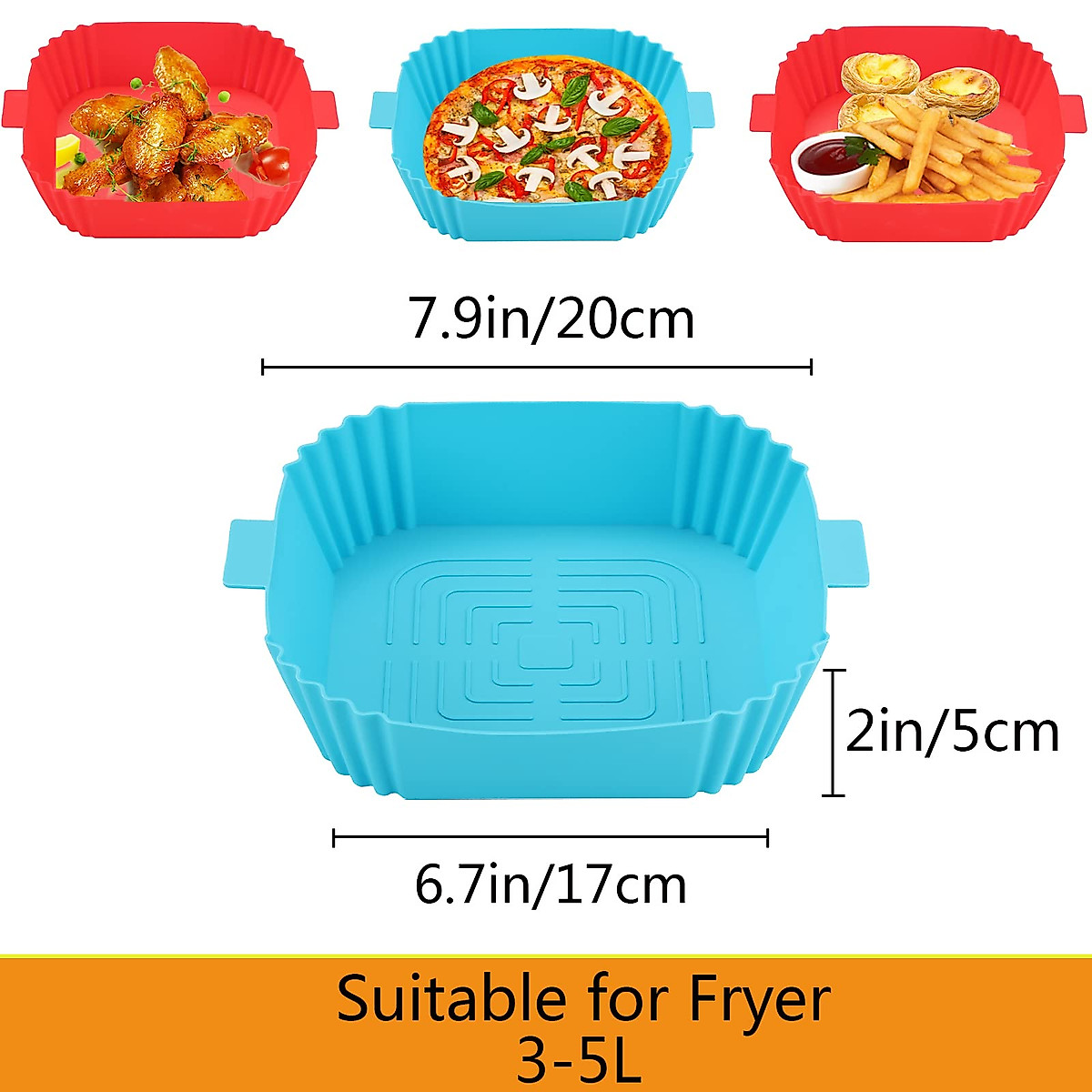 Air Fryer Silicone Liners-Silicone Air Fryer Liners,Airfryer Liners Square Silicone Air Fryer Liners Basket Accessories Air Fryer Liner Silicone Pot Basket Reusable Baking Tray for Air Fryer 2pcs