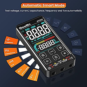 Touchscreen Digital Multimeter, Seesii 10000 Counts TRMS Auto-Ranging Voltmeter, Fast Accurately Measures AC/DC Amp Ohm Voltage Resistance Continuity Capacitance Temperature with Backlight Flashlight