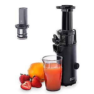 DASH Deluxe Compact Masticating Slow Juicer, Easy to Clean Cold Press Juicer with Brush, Pulp Measuring Cup, Frozen Attachment and Juice Recipe Guide - Black