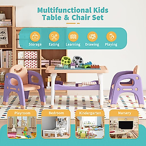 Toddler Table and Chair Set, Kids Table and Chairs with Storage Space and 2 Chairs, Toddler Chair and Table Set for 1-6, Toddler Table and Chairs for Playroom, Bedroom, Kindergarten, Nursery (Pink)