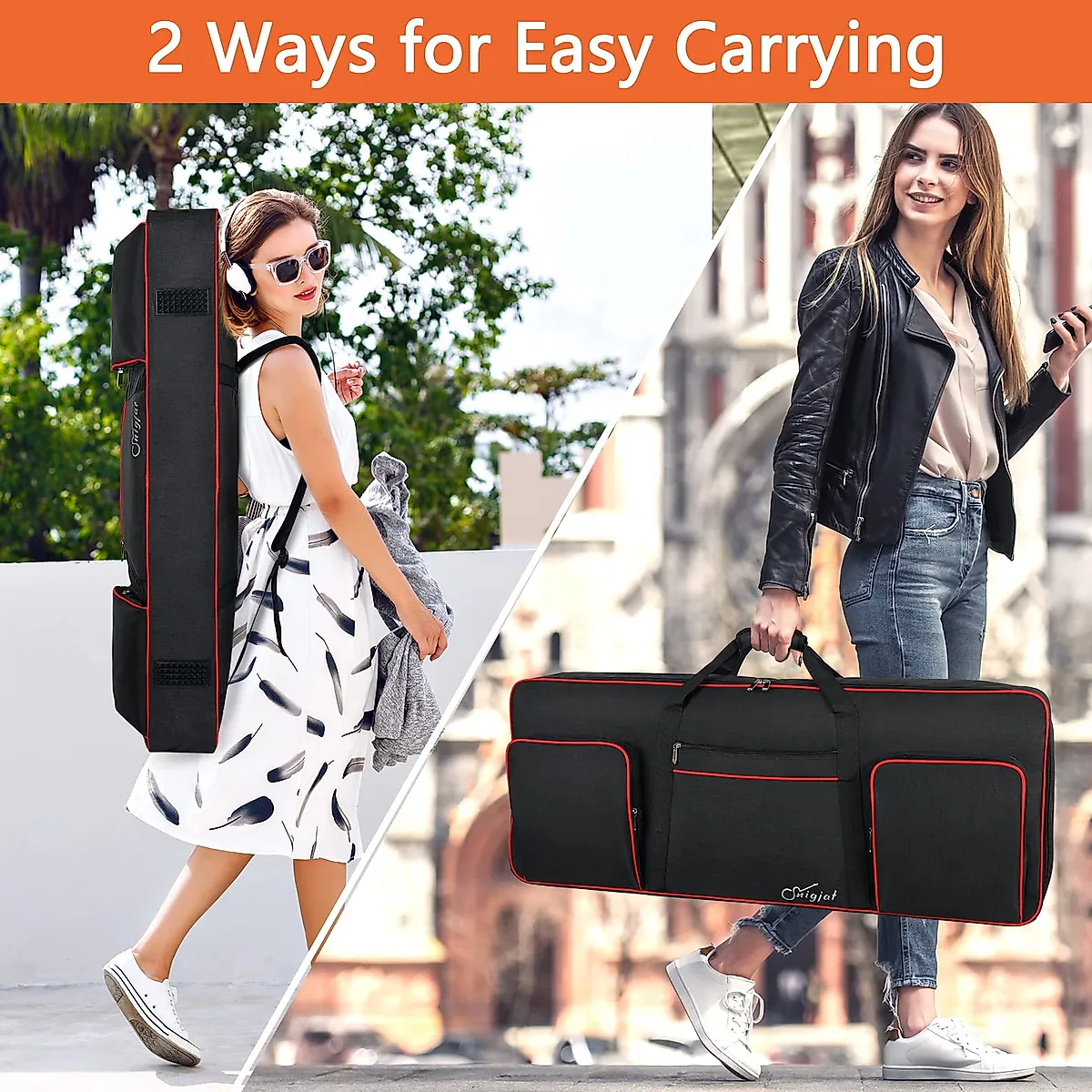 SNIGJAT 61 Key Keyboard Case Soft, Full Padded Piano Case with Handles and Adjustable Shoulder Straps, Waterproof Piano Keyboard Case with 3 Pockets for Accessories (Size: 39.5"x15.8"x4.8")