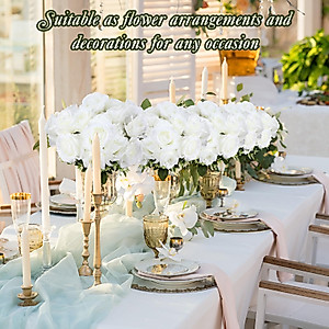 Zeyune 8 Bunches 17.3" Artificial Silk Rose Flowers, Fake Roses Flower Bouquet 56 Heads Whit Artificial Roses Flowers Bulk with Stems for Bridal Wedding Home Mother's Day Decor(White)