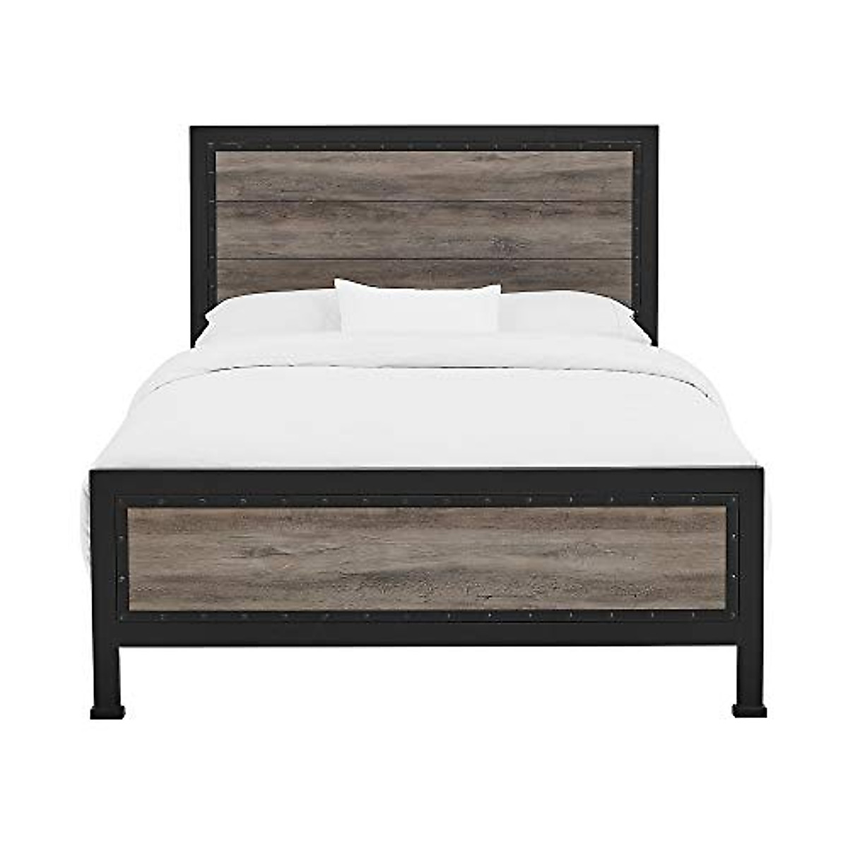 Home Accent Furnishings Rustic Queen Industrial Wood and Metal Bed - Includes Head and Footboard
