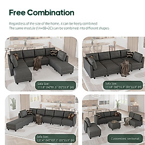 LLappuil Storage Ottoman Module Square Footrest for Modular Sectional Sofa Seat Cube, Faux Leather Fabic Foot Stool (Dark Grey)