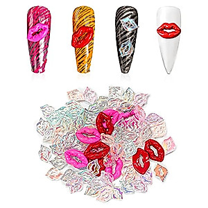 KWOLYKIM 80pcs 3D Resin Nail Charms, Glitter Acrylic Nail Art Sexy Lips Glass Crystals Shiny Nail Rhinstones for Woman Girls DIY Craft Nail Art Accessories Manicure Decoration