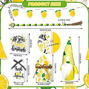 10 Pcs Tiered Tray Decor Fresh Wooden Tiered Try Decor Kitchen Decor Signs Wood Standing Sign Farmhouse Bead Garland Banner for Summer Peach Lemon Watermelon Strawberry Cherry Decor (Fresh Lemon)