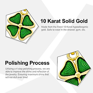 Gold Four Leaf Clover Charm - 10 Karat Solid Gold - Shamrock Pendant - Good Luck Charm Necklace - Irish Shamrock (Style 2)