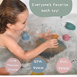 BrushinBella Silicone Bath Toys 4-Pack - Cleanable Silicone Toys with Montessori Stackable Cups - Baby Bath Toys - Dishwasher-Safe Bath Toys - Toddler Tub Toys - Baby Bath Essentials