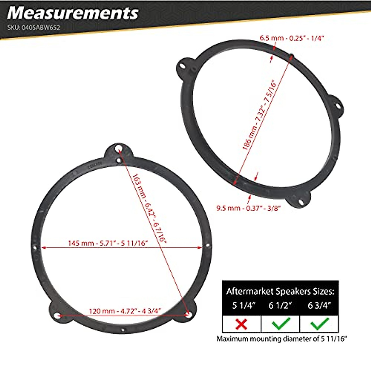 Scosche Compatible with Select 1999 to 2010 BMW 3-Series 6.5” or 6.75" Speaker Adapters for Front Doors (1 Pair) SABW652