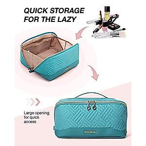 BAGSMART Makeup Bag Cosmetic Bag, Travel Makeup Bag,Water-resistent Makeup Bags for Women Portable Pouch Open Flat Make Up Organizer Bag for Toiletries, Brushes, Teal