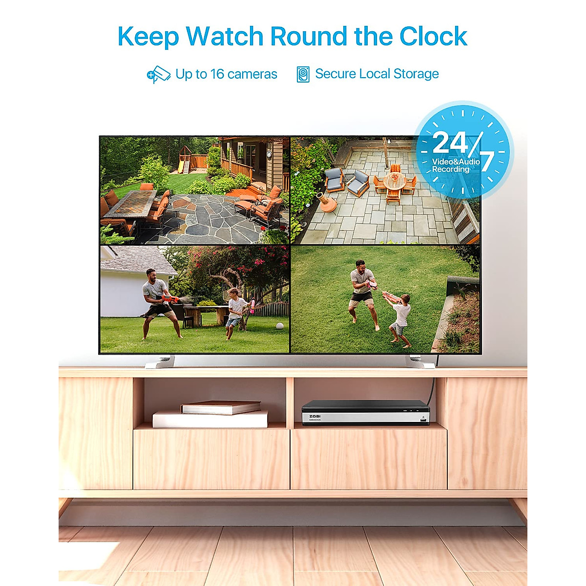 ZOSI 4K 16CH PoE Security Camera System, 16CH 4K NVR with 4TB HDD for 24/7 Recording, 14 X Wired 5MP (3K) PoE IP Cameras Outdoor Indoor, Spotlights, 2-Way Talk, Human Detection, Sound & Light Alarm