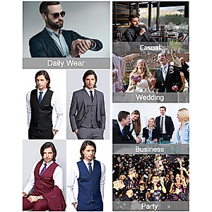 MrSure Men’s 3 Piece Suit Blazer, Slim Fit Tux with One Button, Jacket Vest Pants & Tie Set for Party, Wedding and Business Black