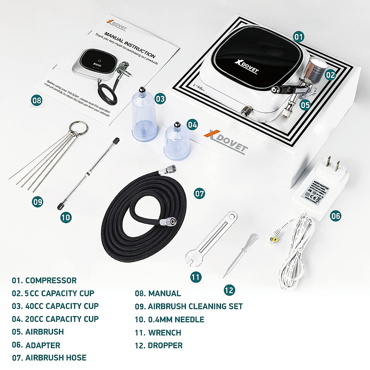 XDOVET Airbrush Kit 30PSI, Airbrush Set with Compressor, Mini Airbrush Compressure Kit for Makeup, Cake Decorating, Nail Art, Painting, Tattoo, DIY Modeling with Air Brush Set
