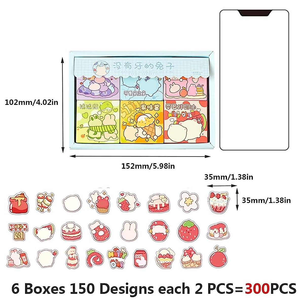 300PCS Cute Cartoon Rabbit Stickers Set - Kawaii Animal Sticker Pack 6 Themes Decals for Kids,Craft,School,Diary Album Notebooks Cards Envelopes Laptop Calendars Planners