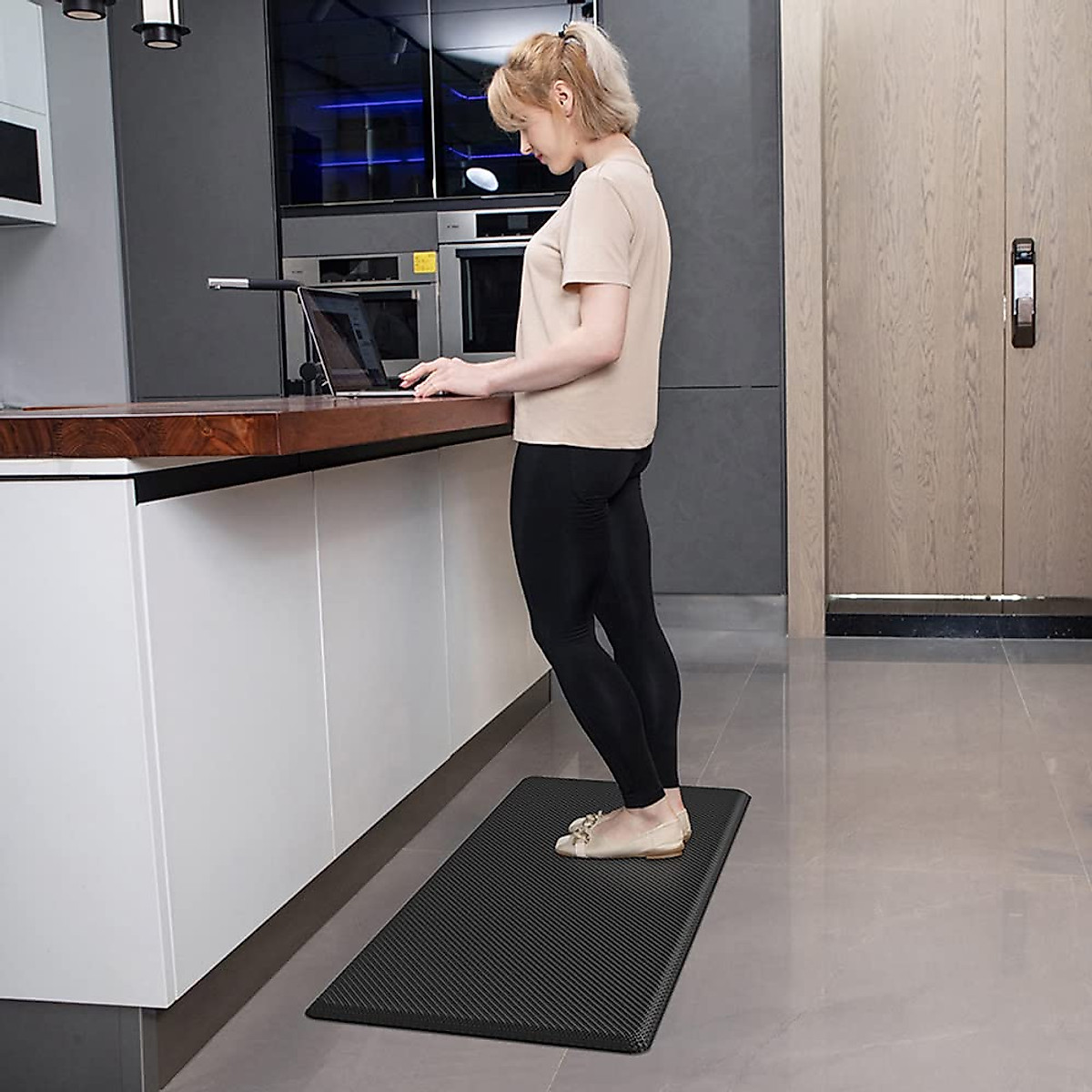 DEXI Anti Fatigue Kitchen Mat, 3/4 Inch Thick, Stain Resistant, Padded Cushioned Floor Comfort Mat for Home, Garage and Office Standing Desk, 70"x20", Black