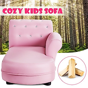 INFANS Kids Sofa, Toddler Couch with PVC Leather & Embedded Crystal, Pink Princess Chaise Lounge Armchair, Toddler Furniture Kids Upholstered Long Lounger for Toddler Baby Girl, Living Room
