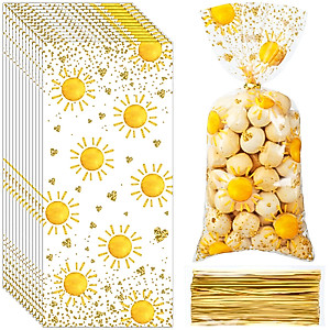 100 Pcs Boho Candy Bags Groovy Hippie Boho Treat Bags Boho Sun Party Favor Supplies Bag with 100 Pieces Golden Twist Ties for Birthday Wedding Baby Shower Groovy Retro Hippie Party Supplies