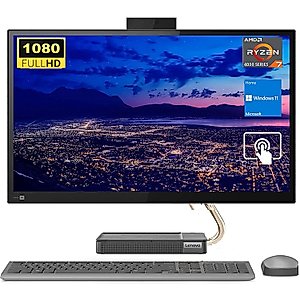 Lenovo IdeaCentre 5 AIO, 23.8" FHD Touchscreen All-in-One Desktop, AMD Ryzen 7 5700U Processor, 16GB RAM, 256GB SSD+1TB HDD, WiFi6, Bluetooth, Webcam, Wireless Keyboard & Mouse, Windows 11 Home, Grey