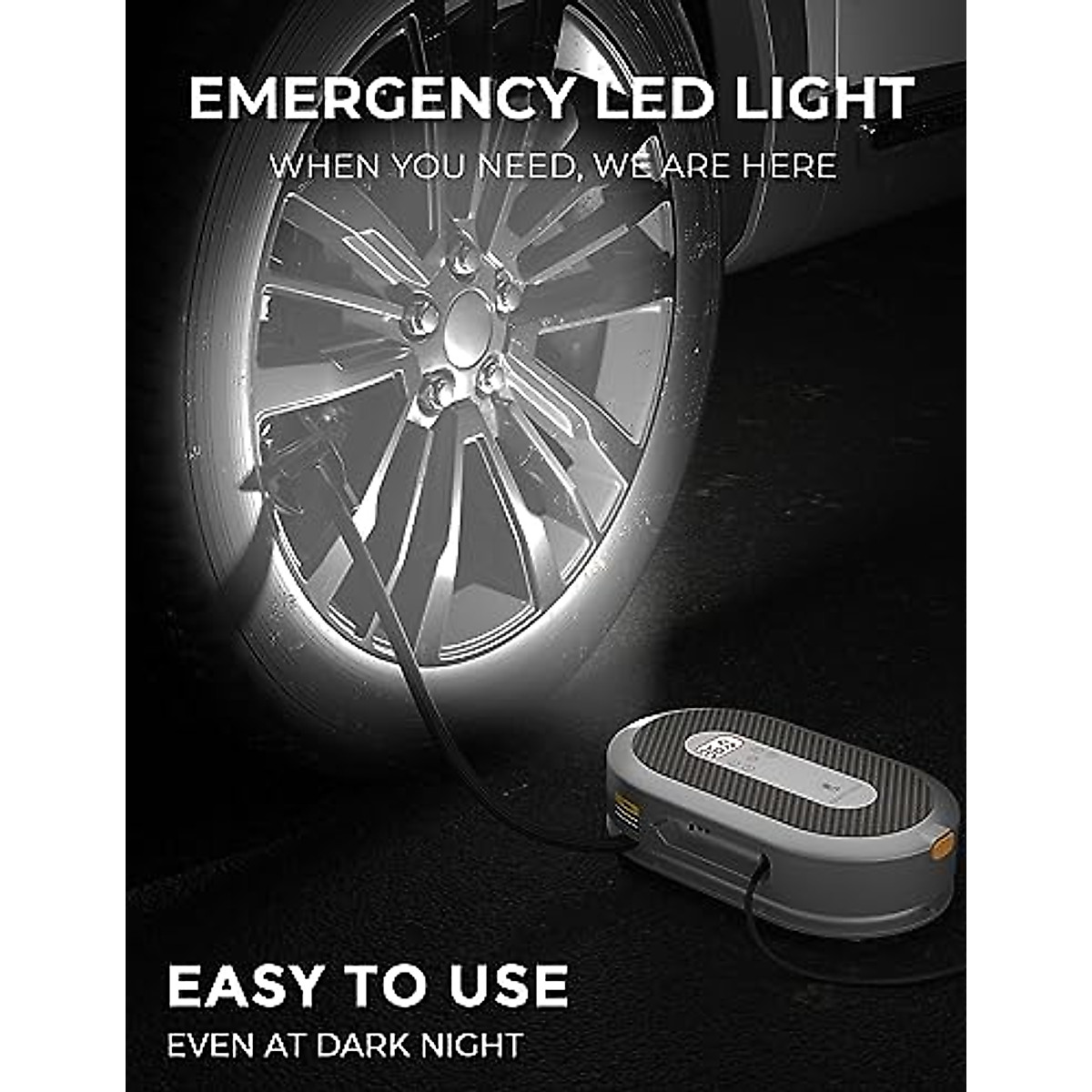 Tire Inflator Portable Air Compressor 150PSI with Pressure Gauge 12v Air Compressor Tire Inflator with Auto Retraction Power Cord, Auto Shut-off and Emergency LED Light By Giraffe Tools