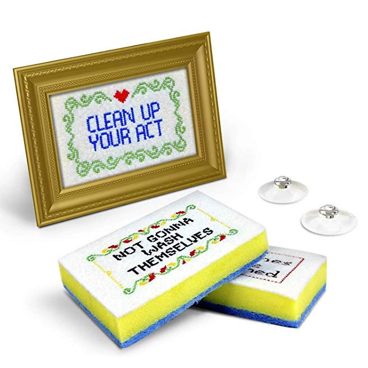 Genuine Fred Subversive Sponges, R Version, Embroidered Kitchen Sponges with Frame