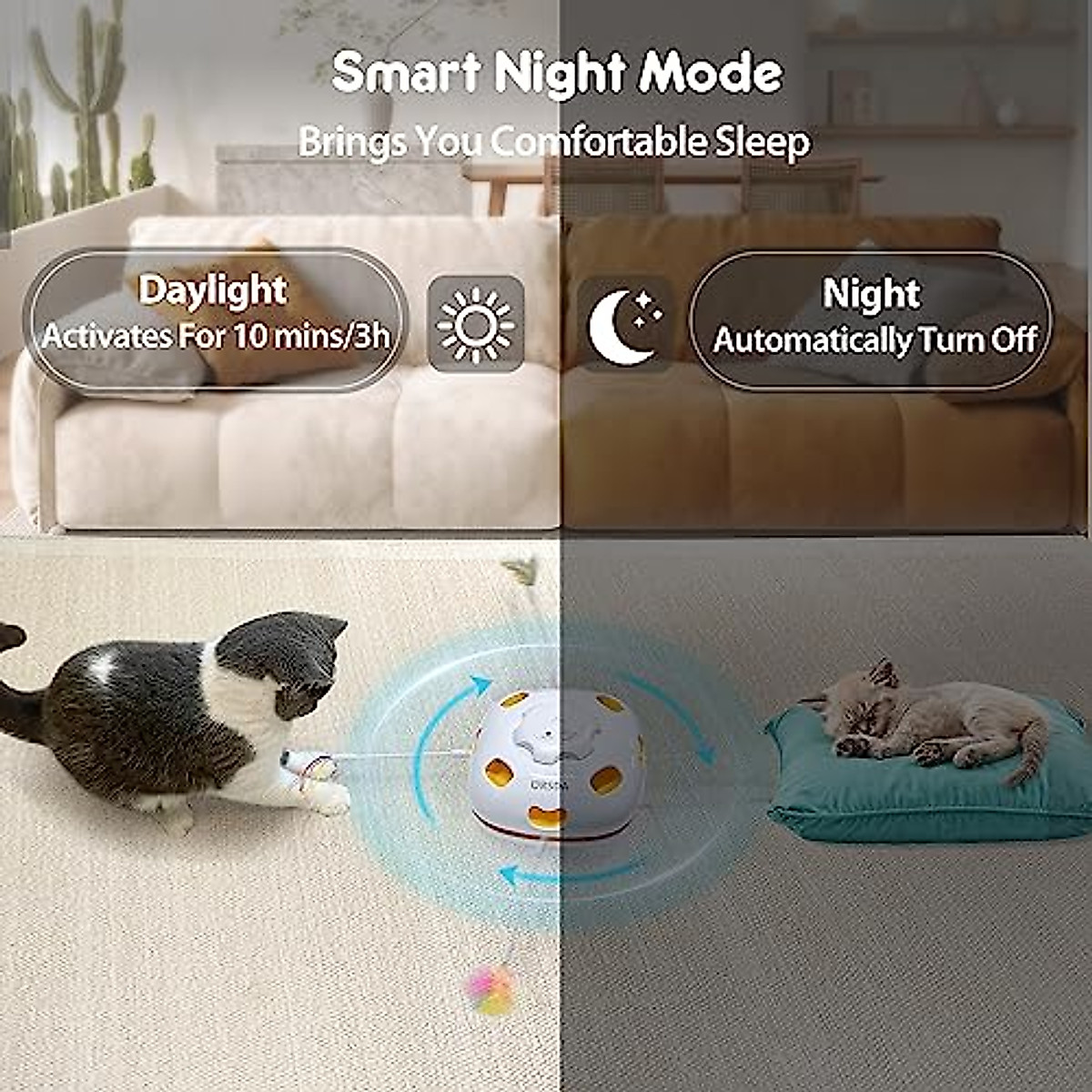 ORSDA Cat Toys Rechargeable, 4in 1 Interactive Automatic Indoor Cats Toy with 8 Holes Mice Whack-A-Mole, Hide and Seek Smart Motion Kitten Toys with 5Pcs DIY Replacement Refills