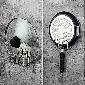XJJZS Wall-mounted Stainless Steel Drying Pan Pot Rack Cover Lid Rest Stand Spoon Holder Kitchen Tool