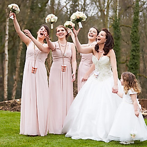 Maitys 12 Pieces Bride Plastic Beaded Bridal Shot Glass Necklace Gold Foil for Bachelorette Party Bridal Party Necklaces (White, Rose Gold)