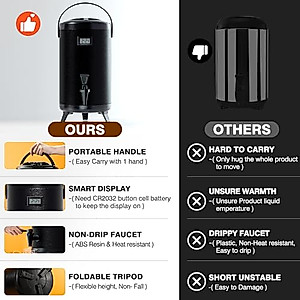 WantJoin Insulated Beverage Dispenser-Thermal Hot and Cold Beverage Dispenser Tea Dispenser Stainless Steel 12L/3.2Gal Hot Drink Dispenser with Spigot for Hot Tea&Coffee,Cold Milk,Water,Juice (Black)