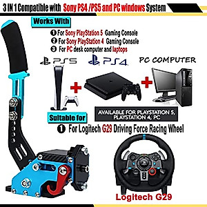 Obokidlyamor 64Bit USB Handbrake For 2 IN 1 Compatible with Microsoft PS4/PS5 Console Controller and PC system; Work on For Logitech G29 Racing Steering wheel (For PS4/PC, Blue)