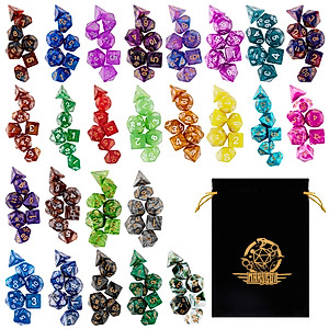 Surhugvy DND Dice Set, 25 X 7 Polyhedral Dice (175 Pieces) for Dungeons and Dragons DND RPG MTG Table Game D4 D6 D8 D10 D12 D20 25 Colors Dice with 1 Large Flannel Bag