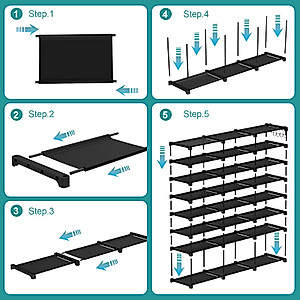 LUUDTAI Shoe Organizer 8 Tier Tall Shoe Rack 36-48 Pairs Large Shoe Storage Shelf with Hook and Foldable Sock Box, Stackable Free Standing Shoe Rack for Closet Entryway Bedroom Garage