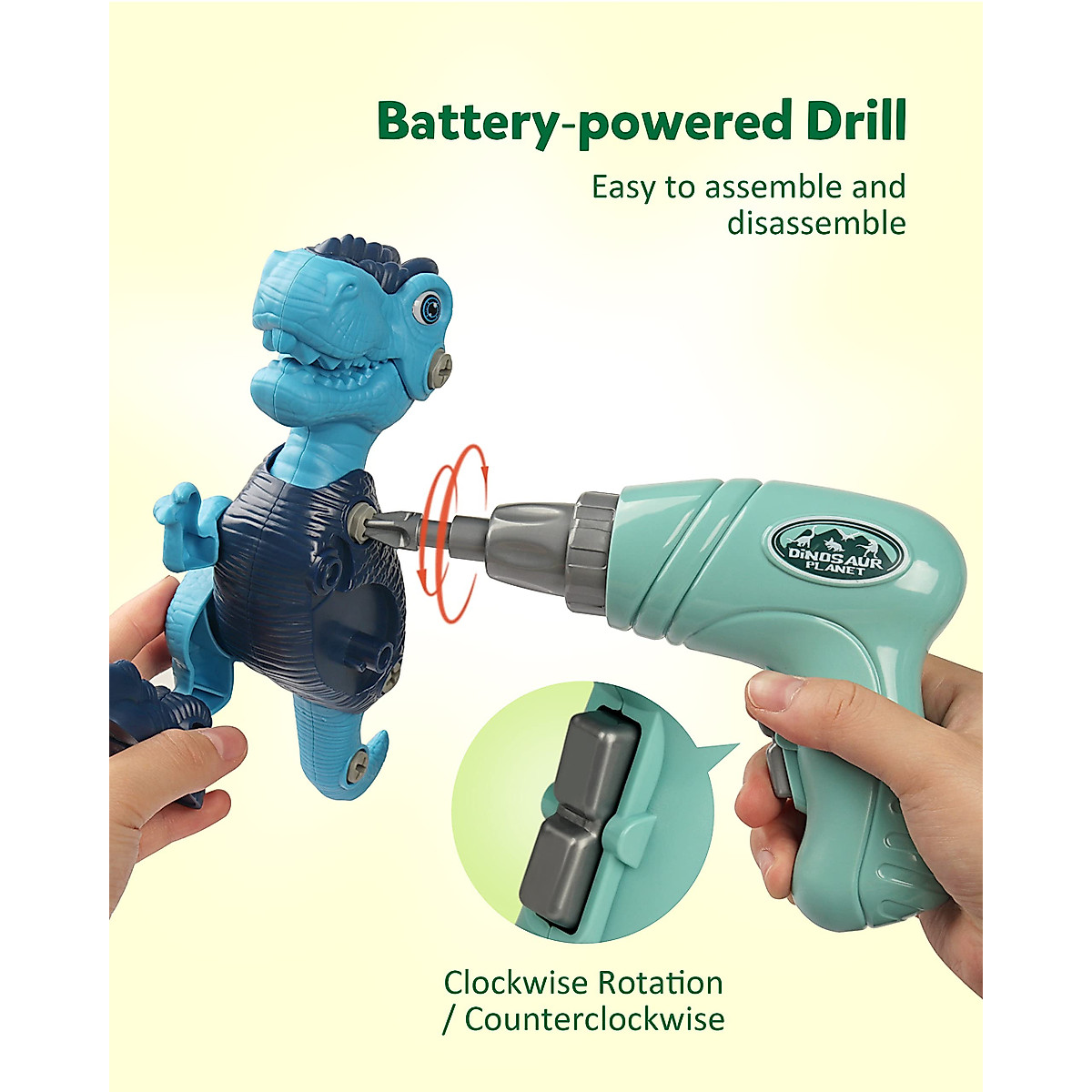 Coogam Take Apart Dinosaur Construction Toys 3 Pack, Fine Motor Skill Building Dinosaur Set STEM Educational Gift Game with Drill-Tyrannosaurus, Triceratops, Velociraptor for Year Old Kids