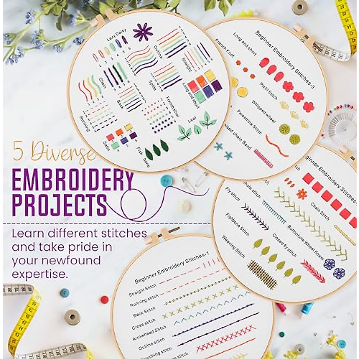 ARTIFICAY 4Set Embroidery kit for Beginners with Embroidery Patterns, Embroidery Kits for Kids, Needlepoint Kits for Beginners, Beginner Embroidery kit for Adults, Ideal Hand Embroidery kit to Learn