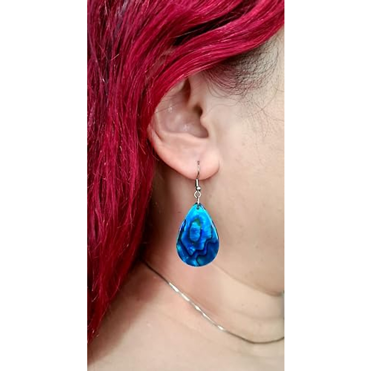 Swimmi Blue Paua Abalone Earrings, Handmade Teardrop Natural Abalone Shell Earrings for Women, Dangle Drop Seashell Earrings Fashion Jewelry GA249-A