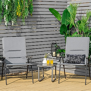 Tangkula Patio Chairs Folding Set of 2, No Assembly High Back Cushioned Heavy Duty Steel Frame Outdoor Chair with Cup Holder, Supports up to 330lbs, for Camping, Lawn, Garden, Yard, Picnic (Grey)