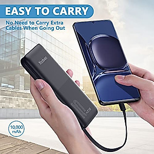Yoobao Portable Charger with Built-in Cables, PD 20W Fast Charging USB C Power Bank with 4 Outputs, 10000mAh Ultra Slim External Battery Pack for iPhone/iPad/Samsung/Tablet & More - 1 Pack (Black)