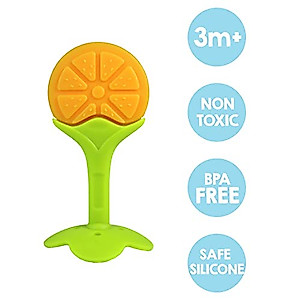 RaZbaby Infant & Baby Massager & Teether Toy 3-Pack, Fruit-Shaped Multi-Texture Teethers Soothe Sore Gums, Non-Toxic BPA-Free Food-Grade Silicone, Hands-Free & Easy to Hold, Safe to Freeze, 3M+