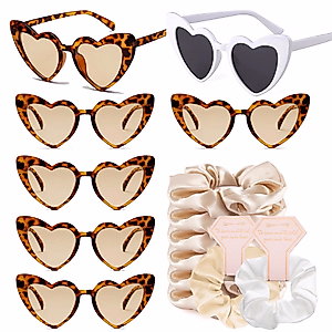 Kmopom 7 Pairs Bachelorette Sunglasses and 7 Pack Satin Bridesmaid Scrunchies Bachelorette Wedding Party Gifts for Bridesmaids Women (Tortoise)