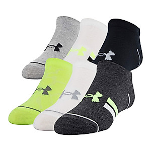 Under Armour Youth Essential Lite No Show Socks, 6-Pairs , X-Ray Yellow/Assorted , Small